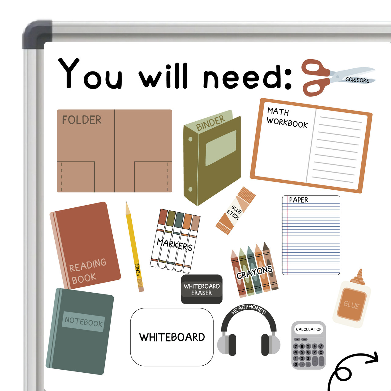 Earth Tones You Will Need School Supply Visual Cue Whiteboard Clings