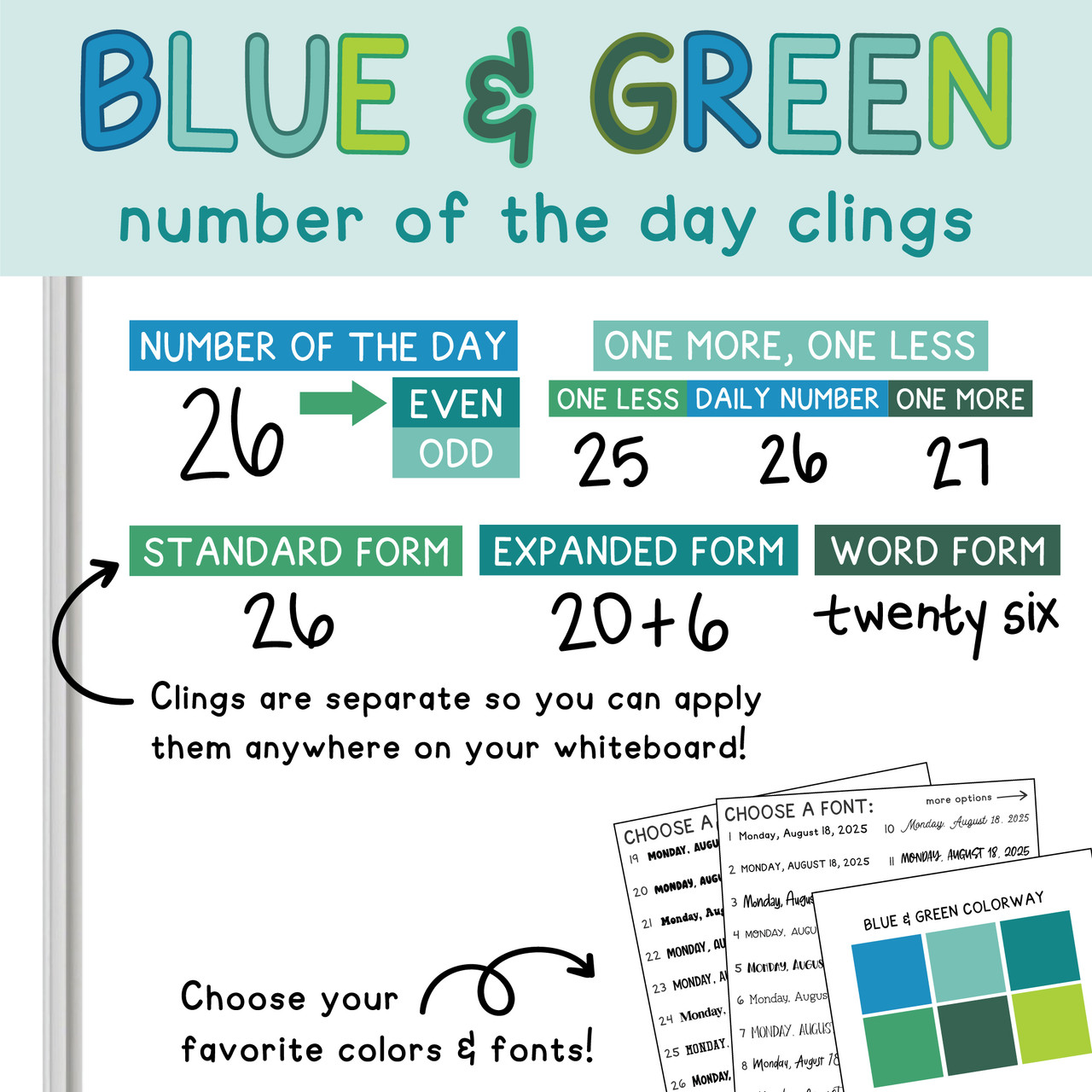 Blue and Green Number of the Day Whiteboard Clings