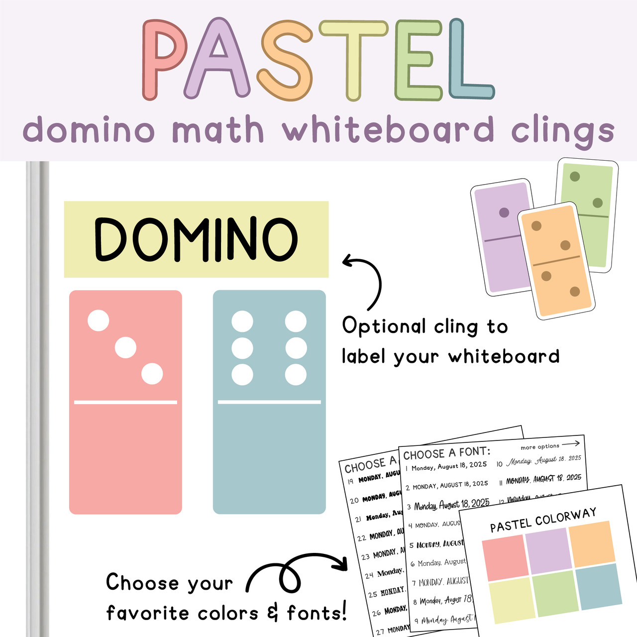 Pastel Domino Whiteboard Cling Set – A Hands-On Math Tool for Your ...