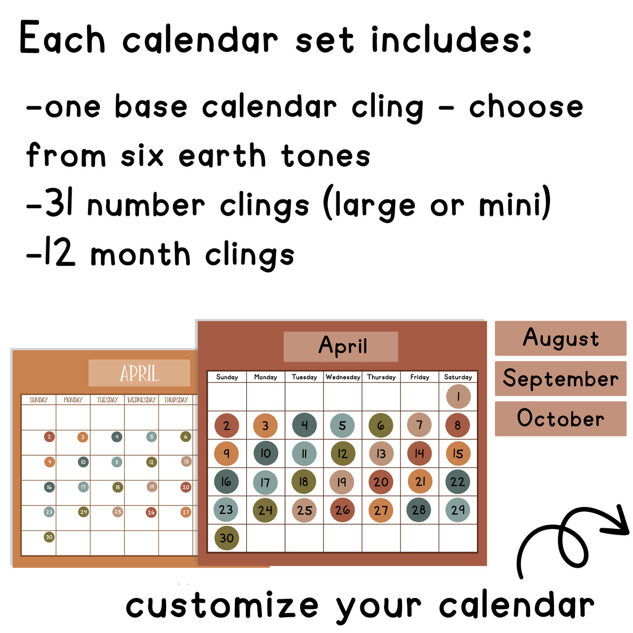 Earth Tones Whiteboard Cling Calendar Set