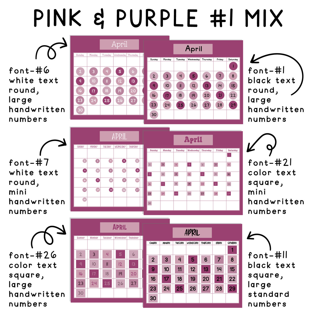 Pink and Purple Whiteboard Cling Calendar Set