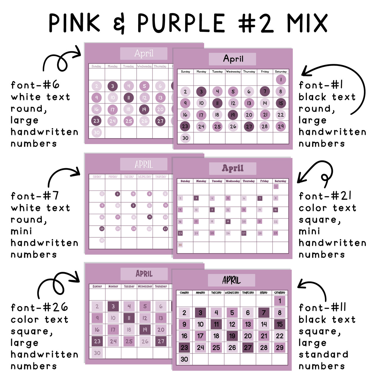 Pink and Purple Whiteboard Cling Calendar Set