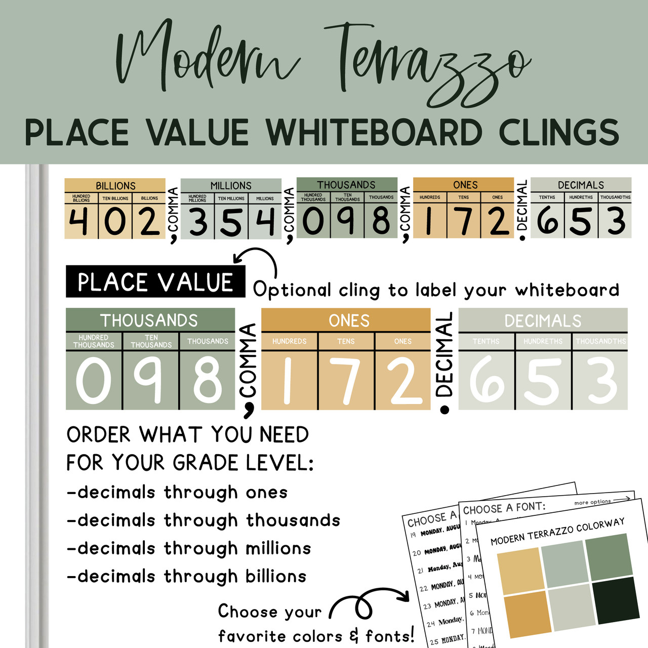 Modern Terrazzo Place Value Whiteboard Cling Display – A Hands-On Math ...