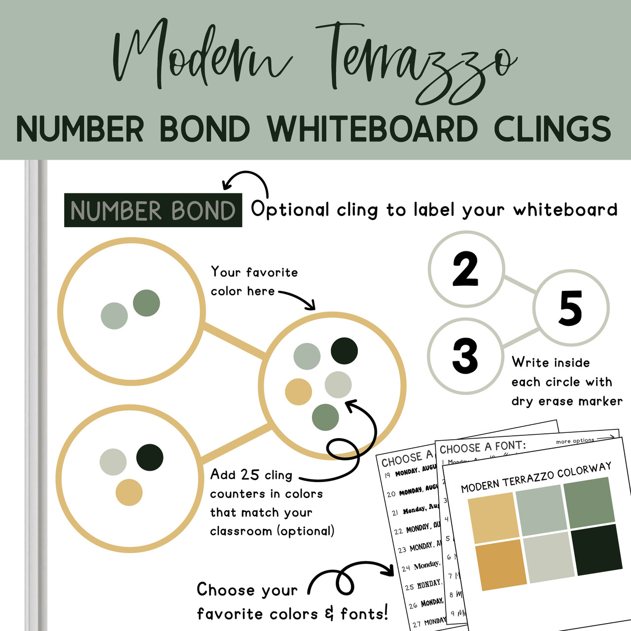 Modern Terrazzo Number Bond Whiteboard Clings – A Hands-On Way to Build ...