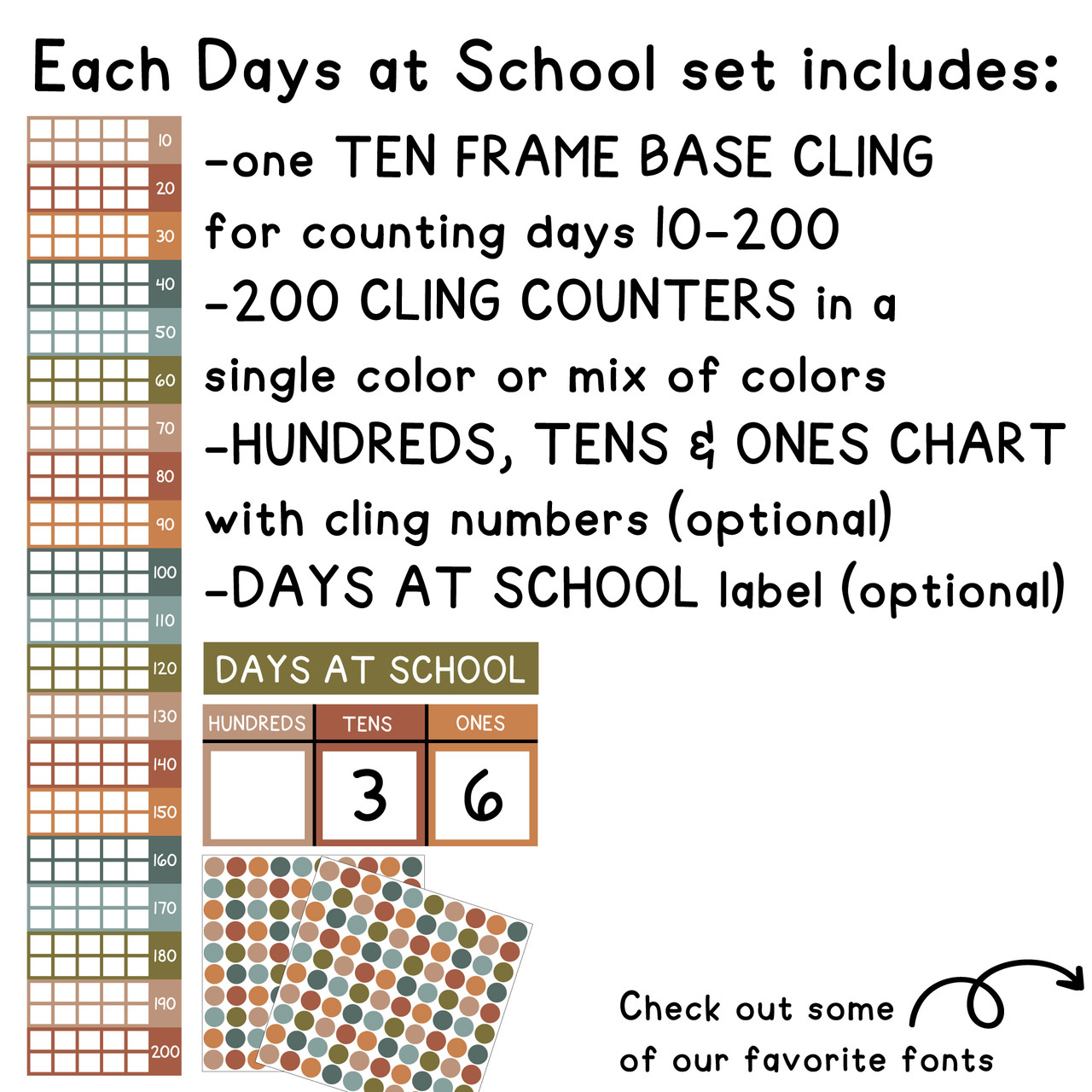 Earth Tones Days at School Ten Frame Whiteboard Clings + Counters ...