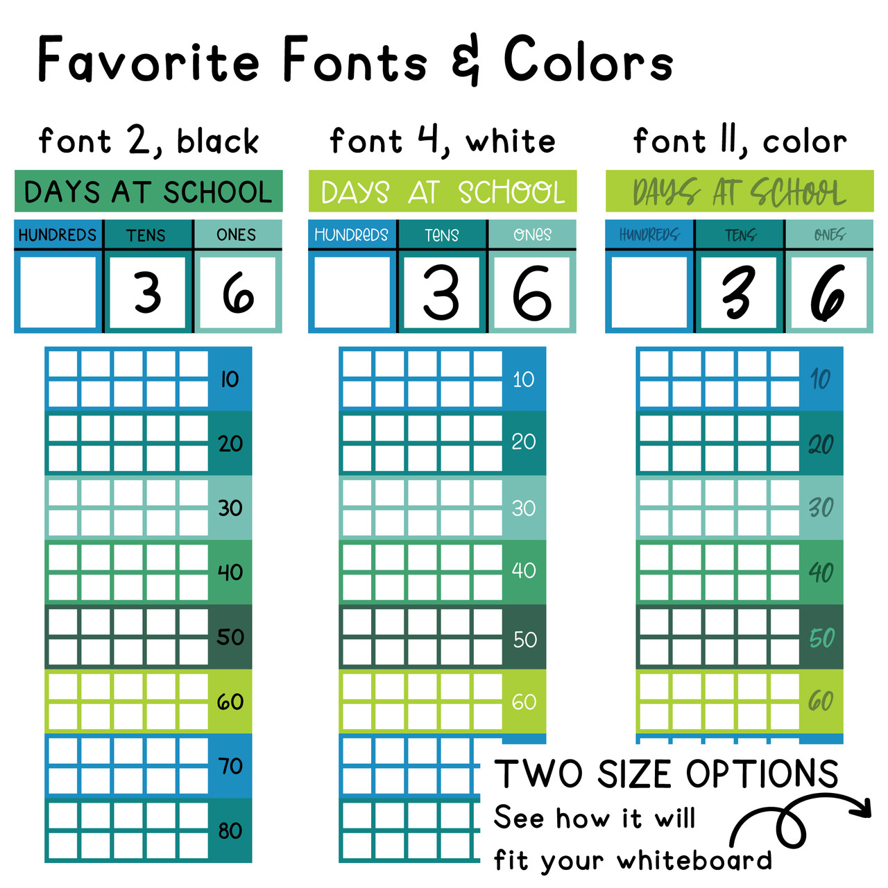 Blue and Green Days at School Ten Frame Whiteboard Clings + Counters ...