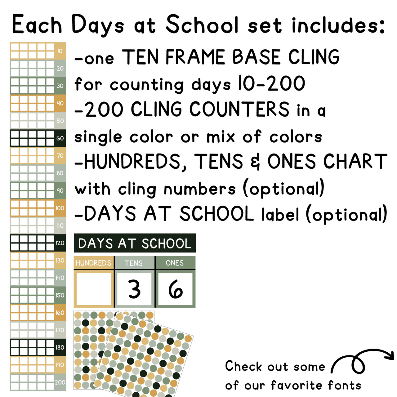 Modern Terrazzo Days at School Ten Frame Whiteboard Clings + Counters ...