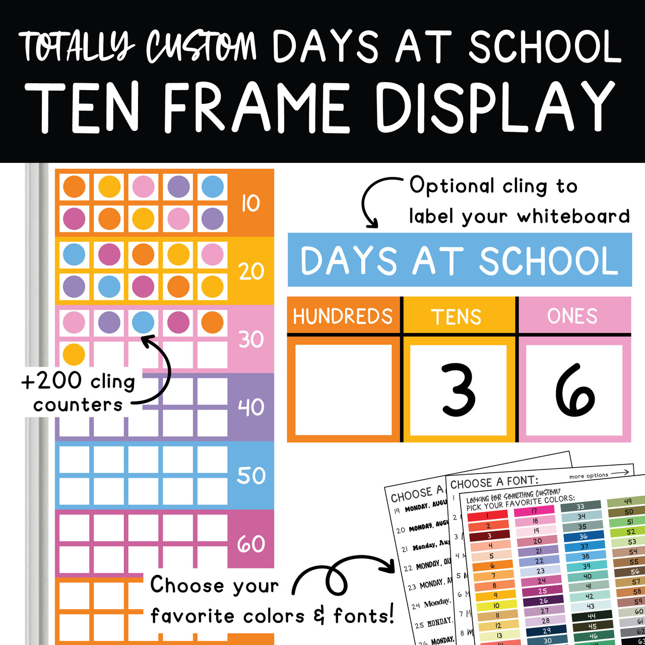 Totally Custom Days at School Ten Frame Whiteboard Clings + Counters ...