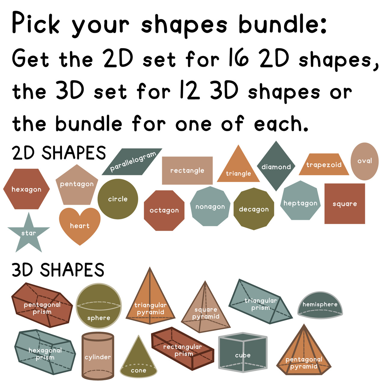 Earth Tones Shapes Whiteboard Clings – Customizable 2D & 3D Shape Set ...