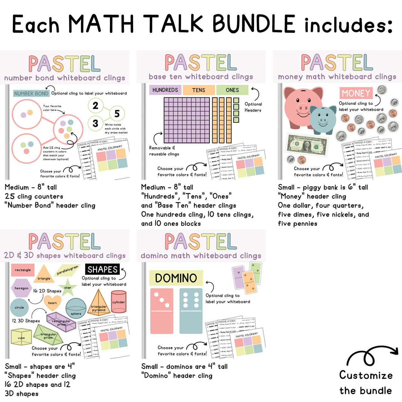 Pastel Math Talk Whiteboard Bundle - Full Whiteboard
