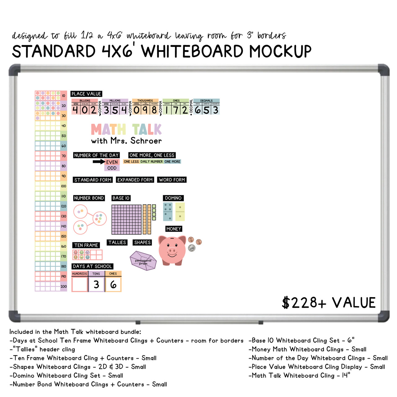 Pastel Math Talk Whiteboard Bundle - Half Whiteboard
