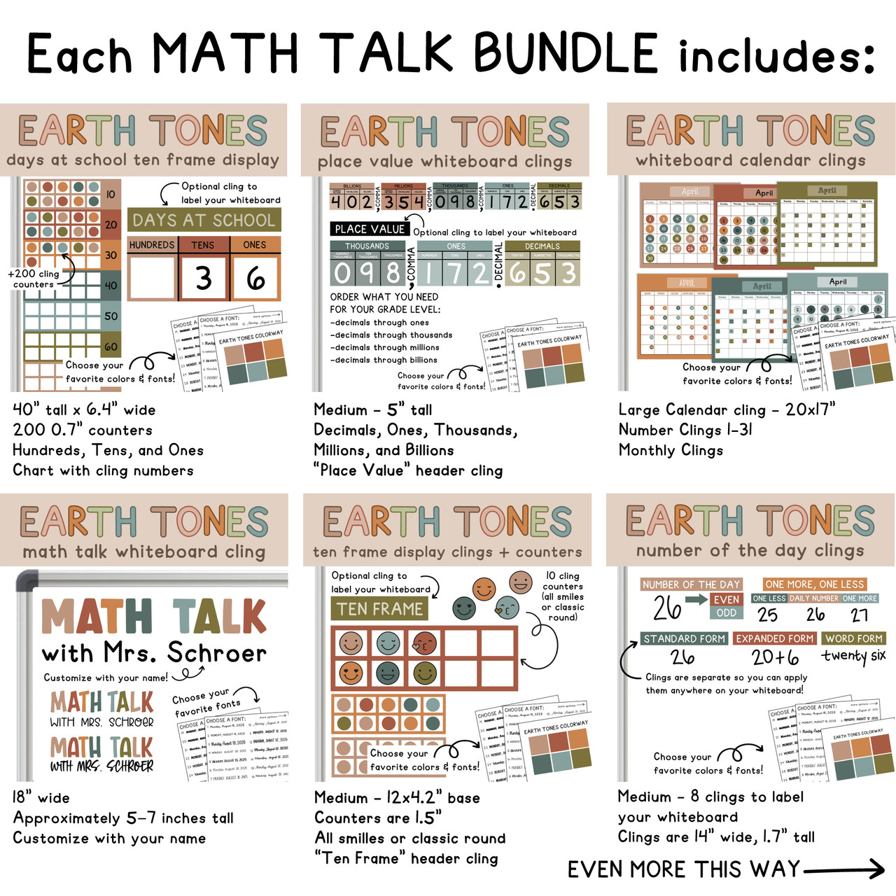 Earth Tones Math Talk Whiteboard Bundle - Full Whiteboard