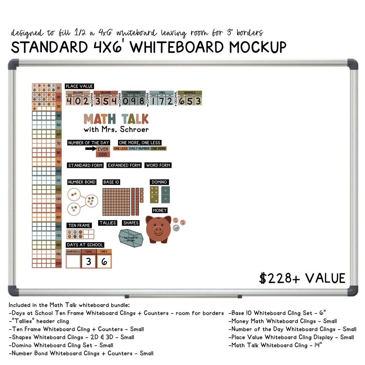 Earth Tones Math Talk Whiteboard Bundle - Half Whiteboard