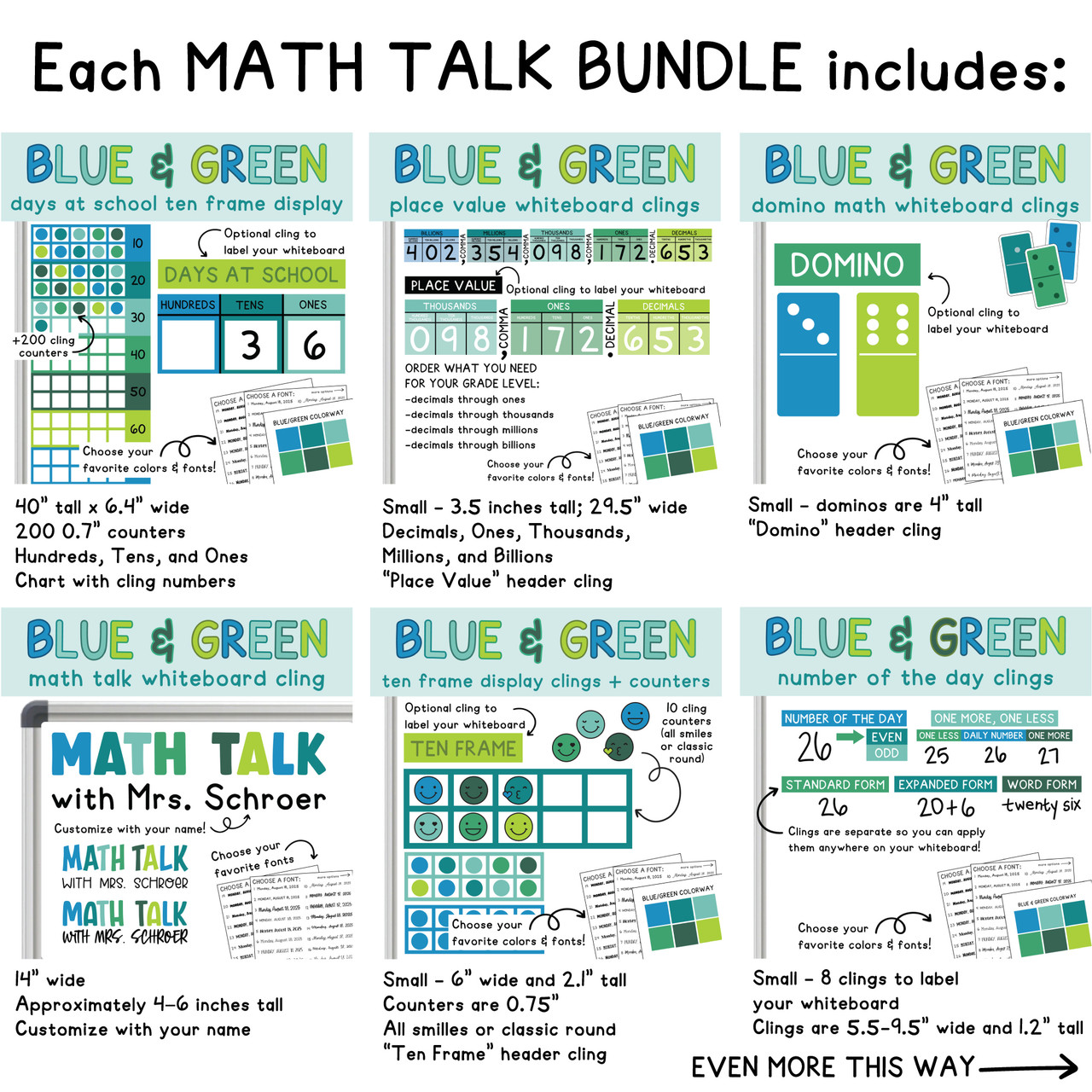 Blue and Green Math Talk Whiteboard Bundle - Half Whiteboard