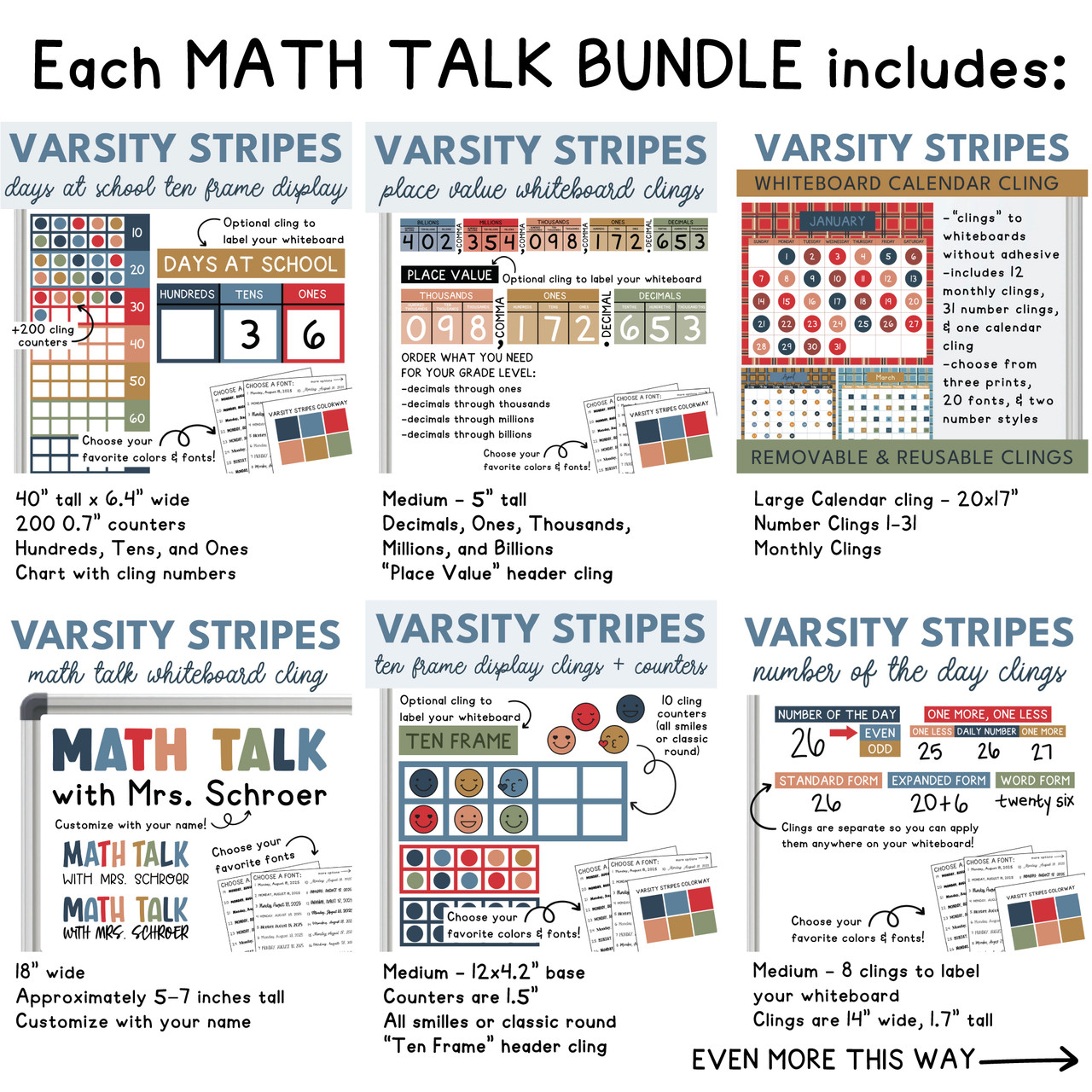 Varsity Stripes Math Talk Whiteboard Bundle - Full Whiteboard