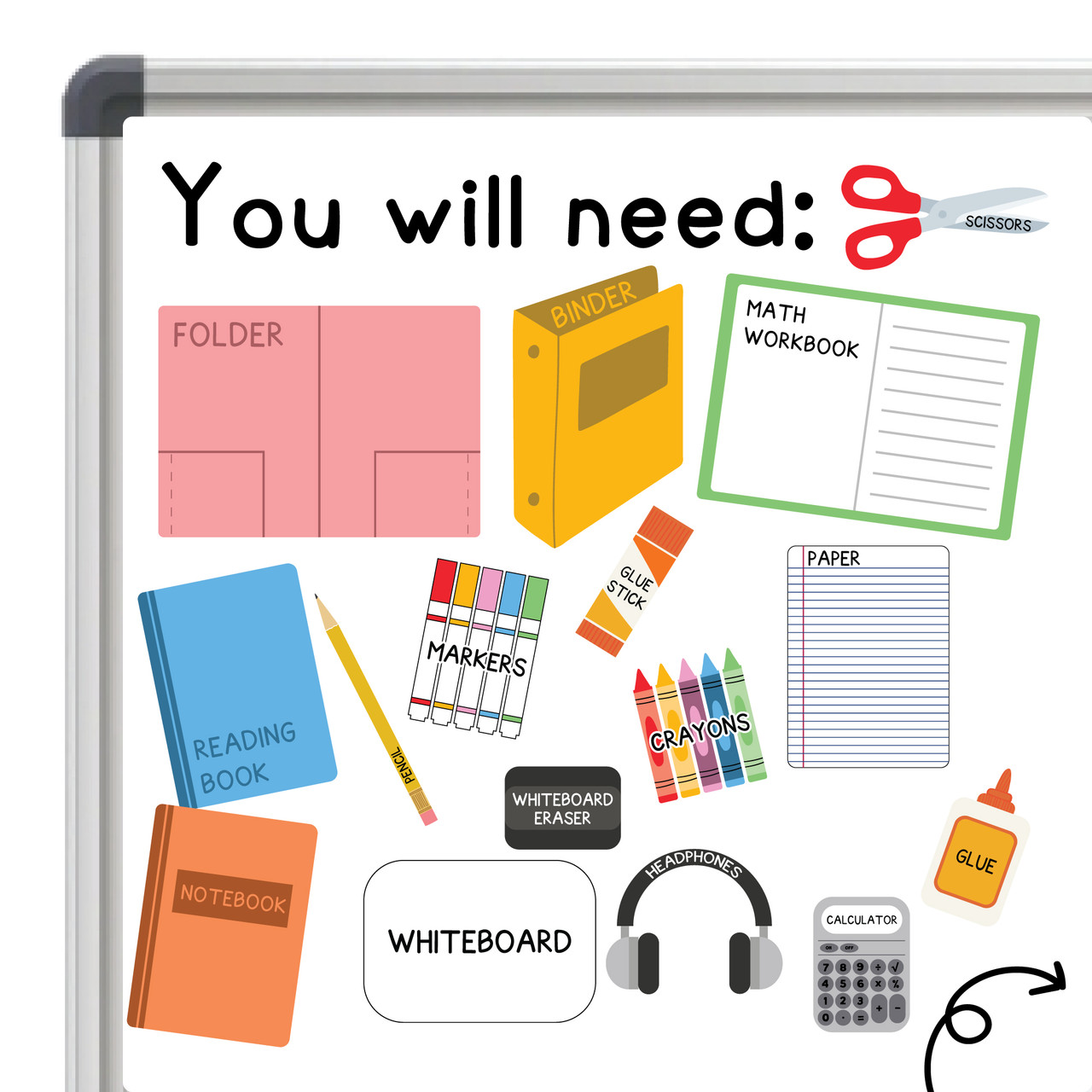 Totally Custom You Will Need School Supply Visual Cue Whiteboard Clings