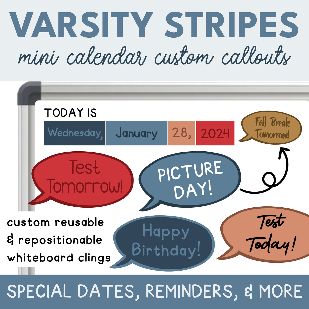 Varsity Stripes Mini Calendar Whiteboard Callout Clings
