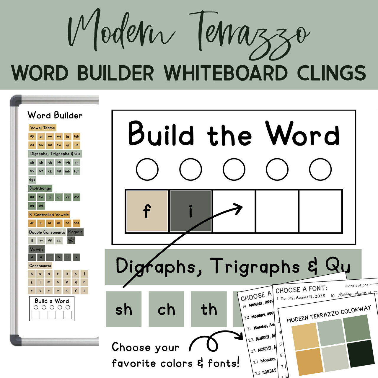 Modern Terrazzo Word Builder Whiteboard Cling Set