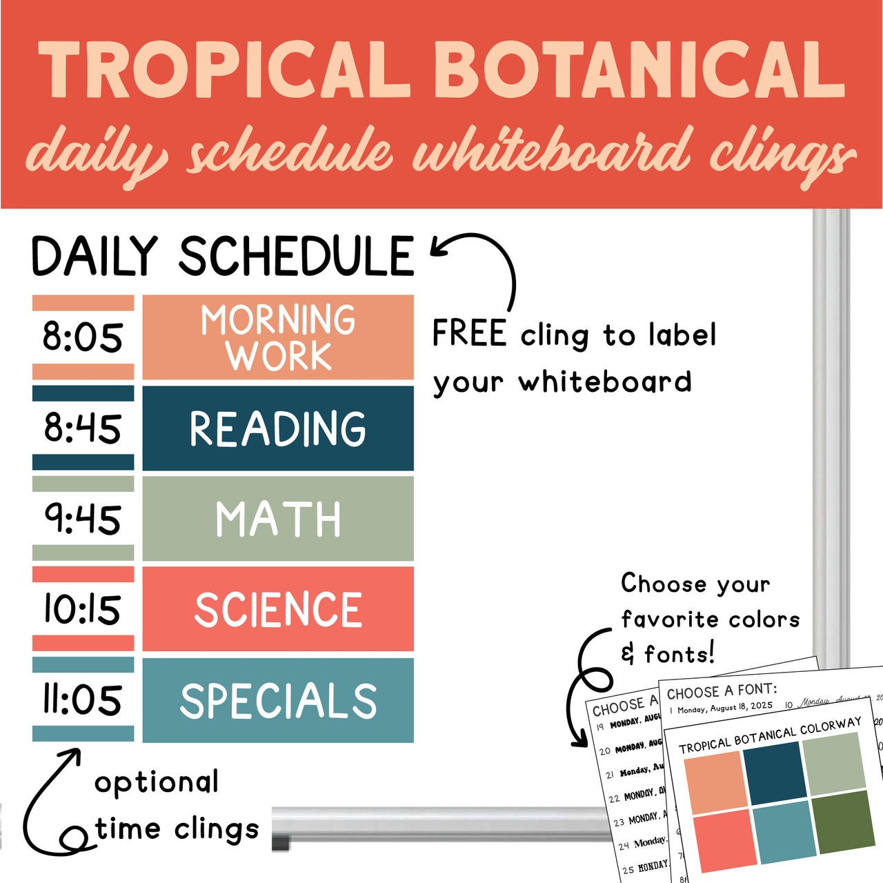 Tropical Botanical Daily Schedule Whiteboard Clings