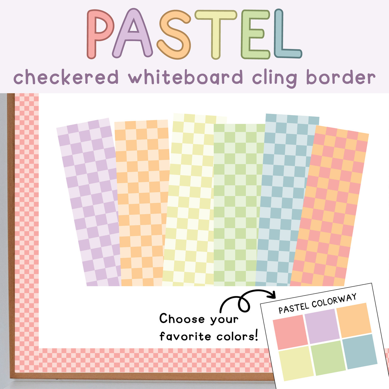 Pastel Checkered Whiteboard Cling Borders