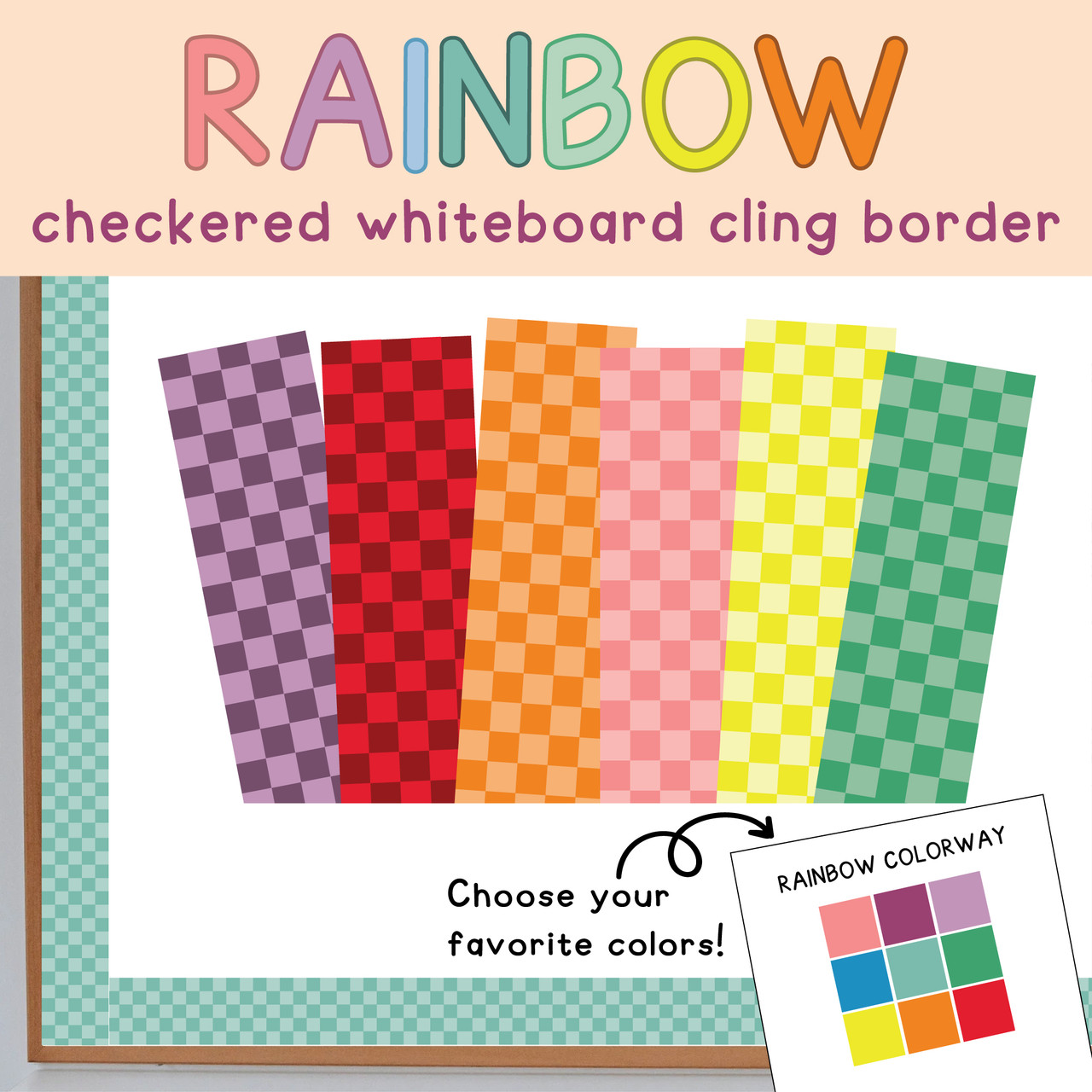Rainbow Checkered Whiteboard Cling Borders