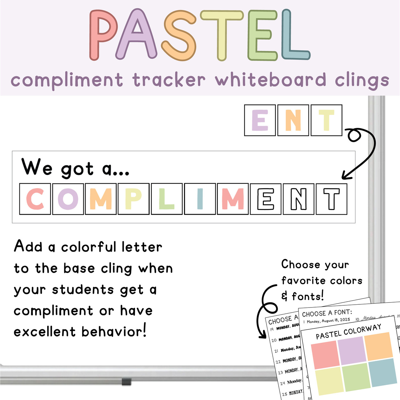 Pastel We Got a Compliment Classroom Reward System Whiteboard Clings