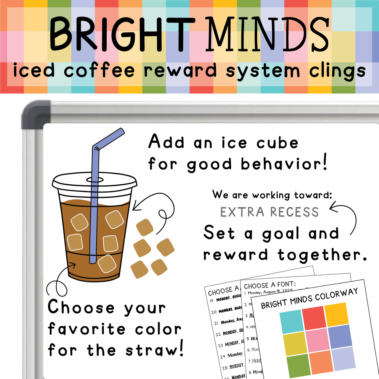 Bright Minds Iced Coffee Classroom Reward System Whiteboard Clings