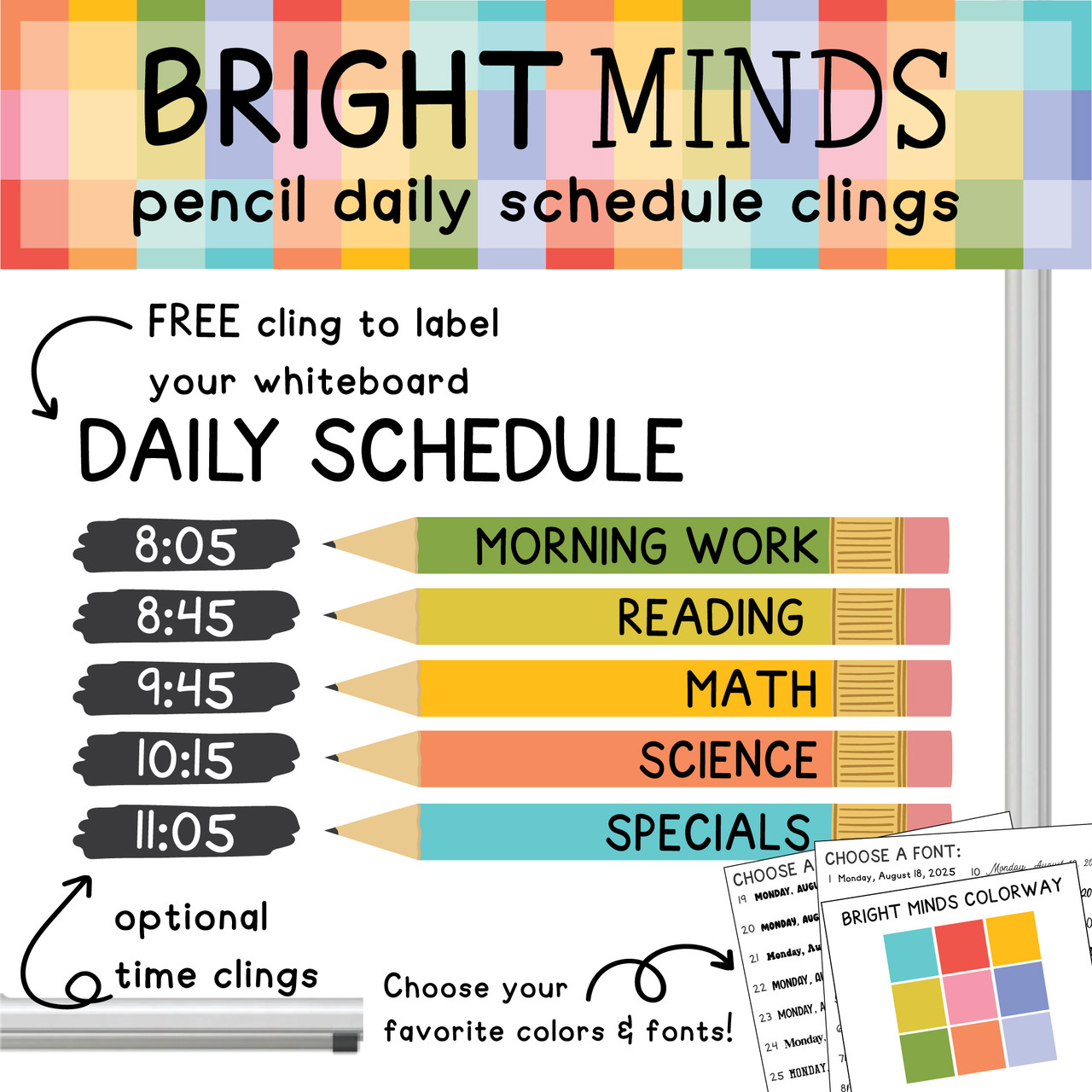Bright Minds Pencil Daily Schedule Whiteboard Clings