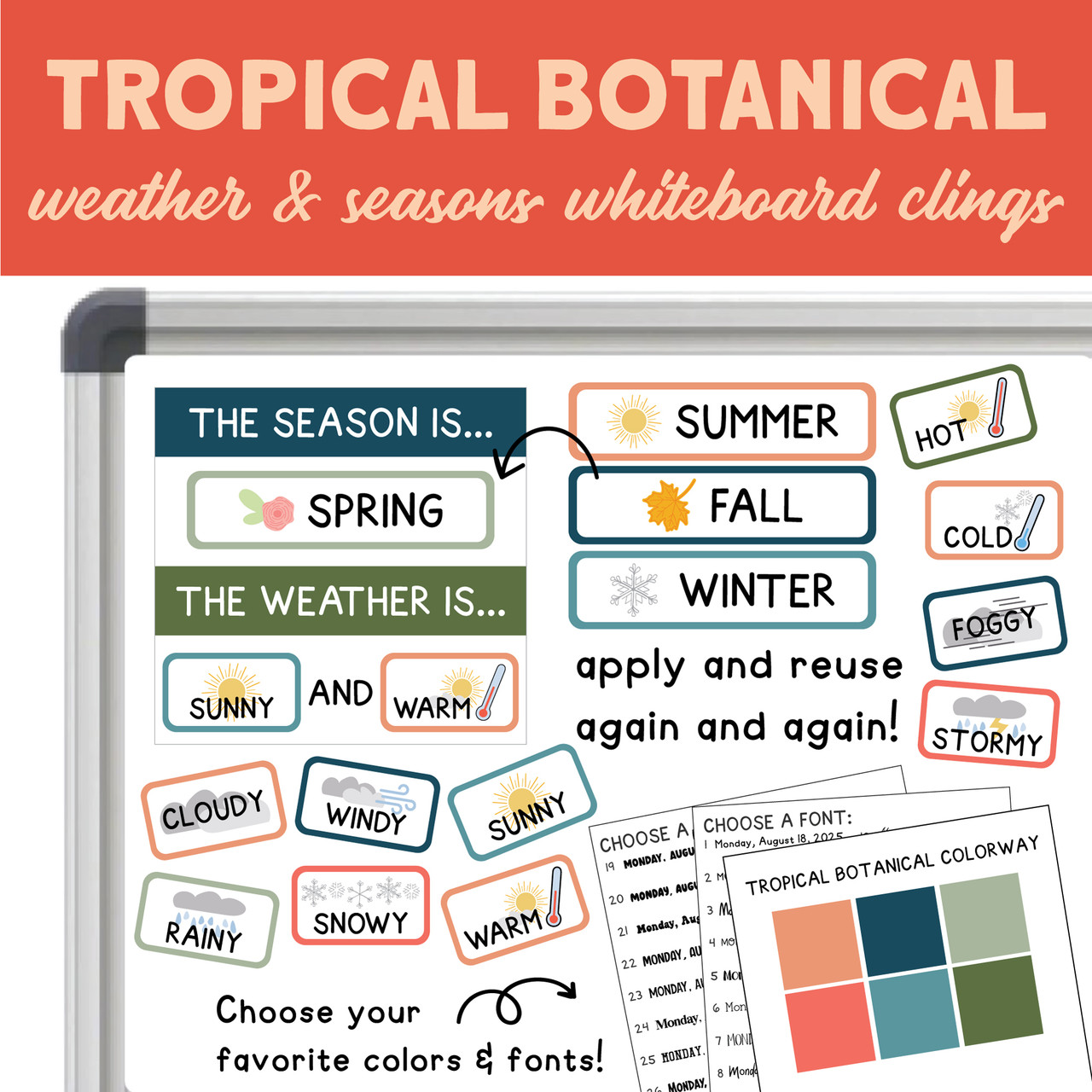 Tropical Botanical Weather and Seasons Whiteboard Clings