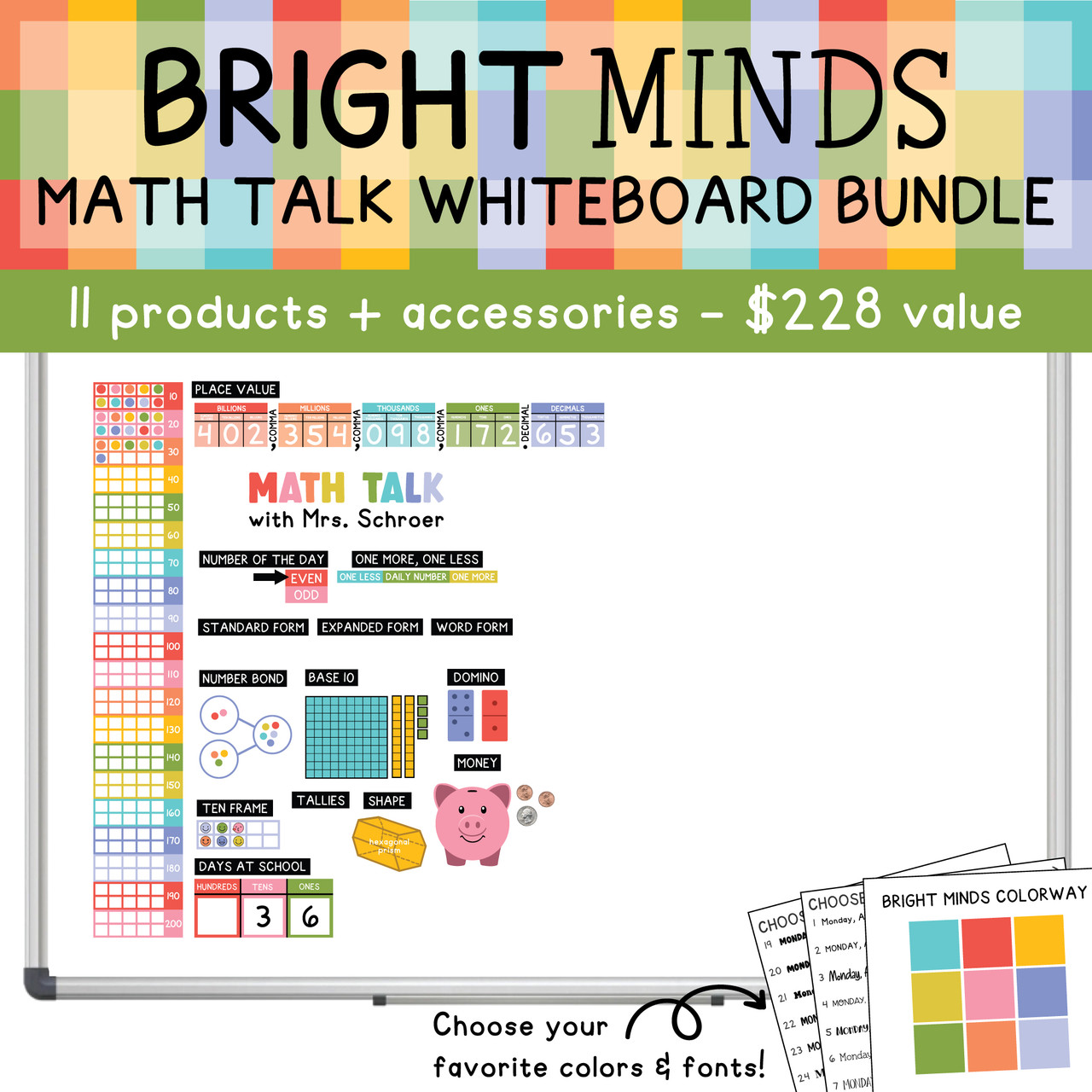 Bright Minds Math Talk Whiteboard Bundle - Half Whiteboard