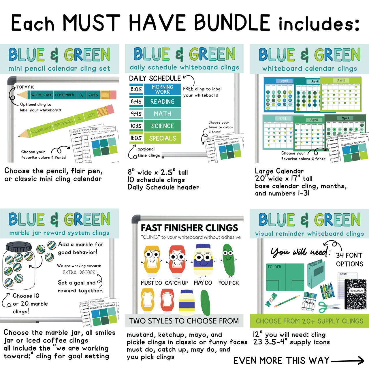 Blue and Green Must Haves Whiteboard Bundle - Full Whiteboard