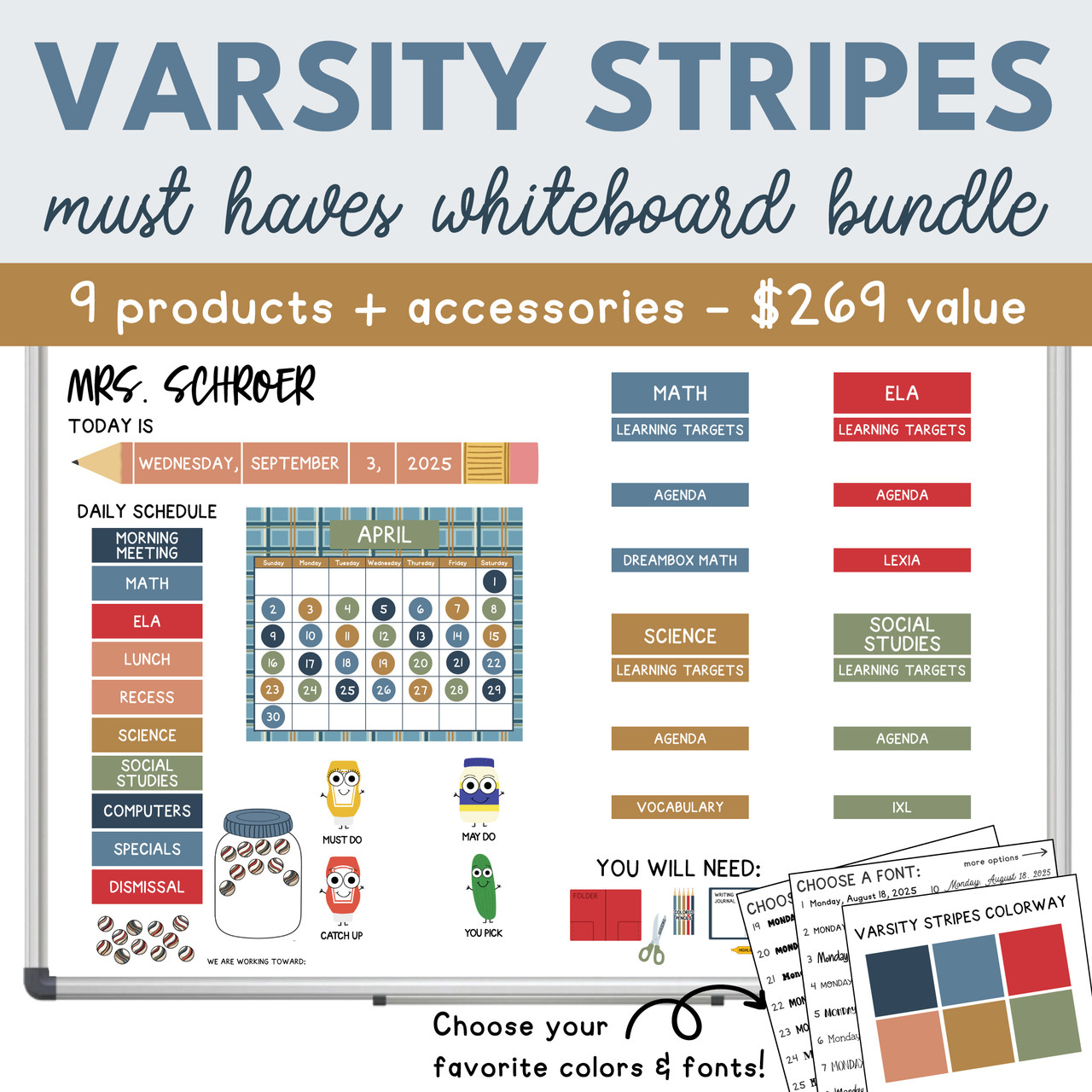 Varsity Stripes Must Haves Whiteboard Bundle - Full Whiteboard