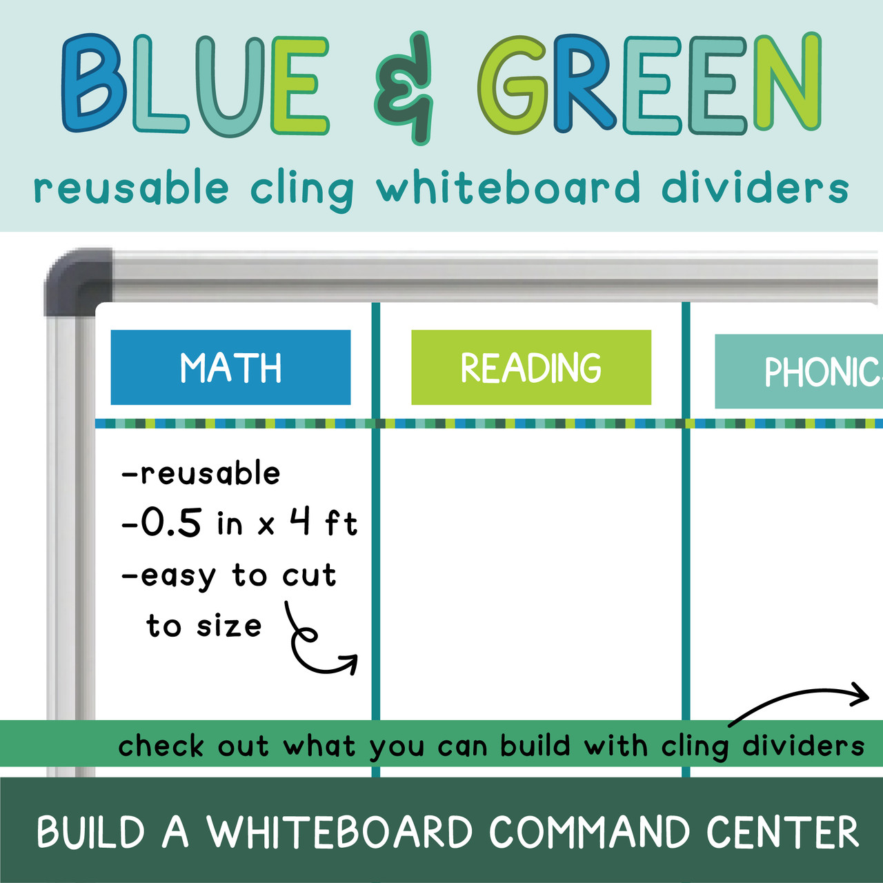 Blue and Green Reusable Whiteboard Cling Dividers