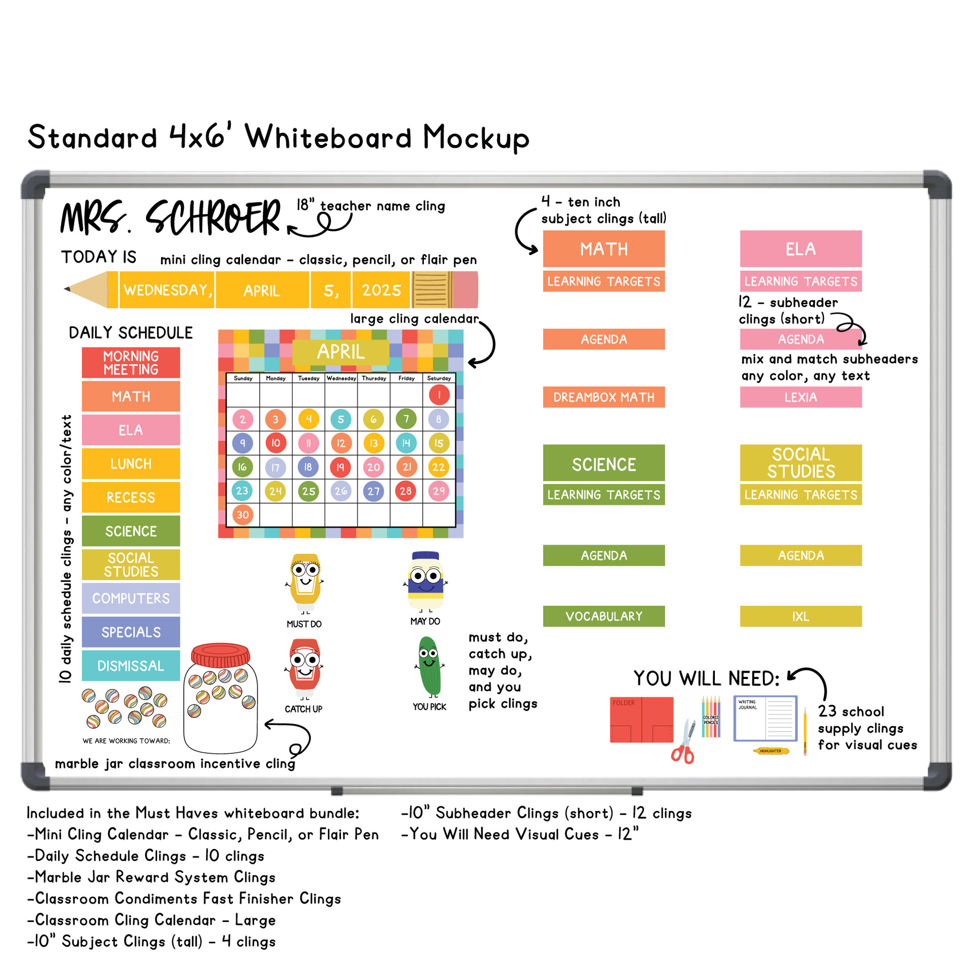Pastel Must Haves Whiteboard Bundle - Full Whiteboard
