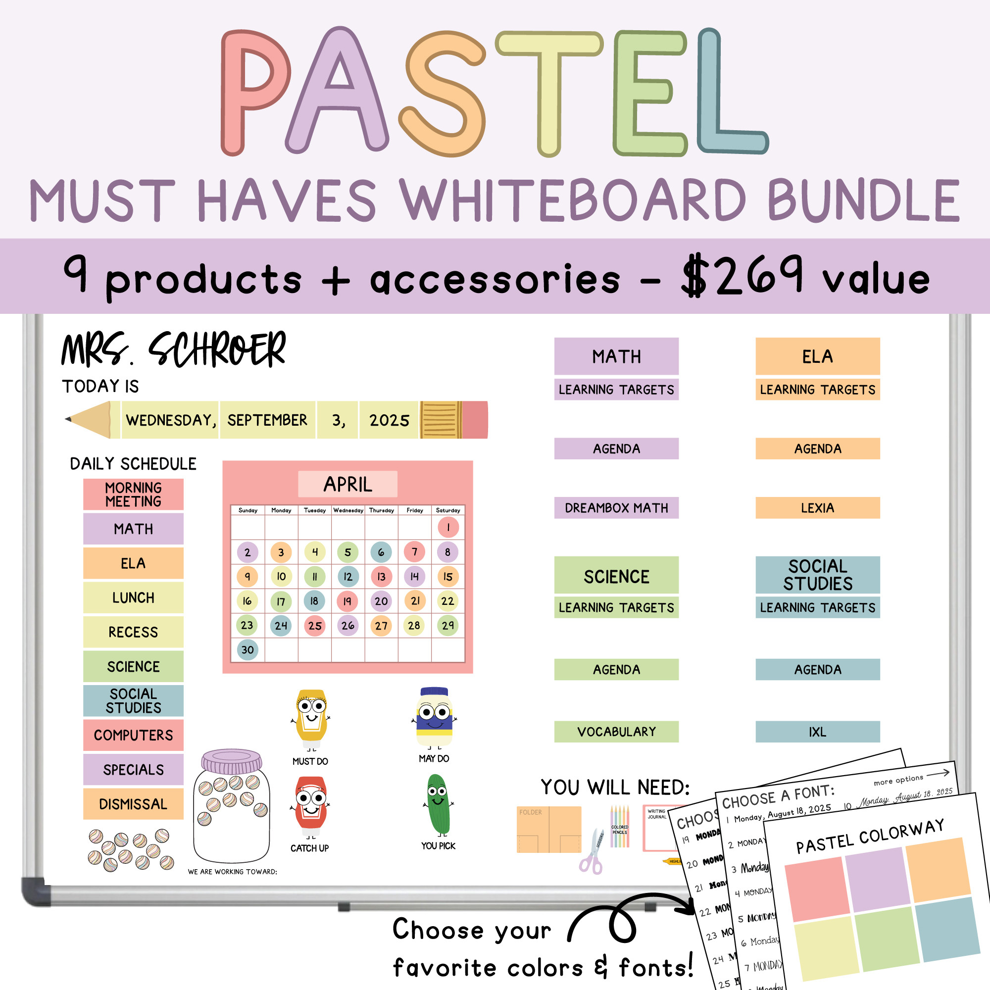 Pastel Must Haves Whiteboard Bundle - Full Whiteboard