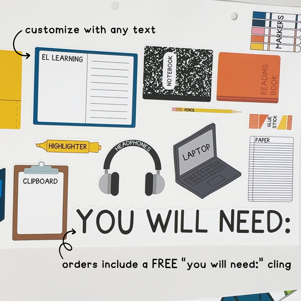 You Will Need School Supply Visual Cue Whiteboard Clings