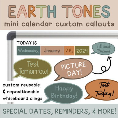 Earth Tones Mini Calendar Whiteboard Callout Clings
