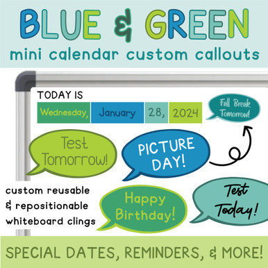 Blue and Green Mini Calendar Whiteboard Callout Clings