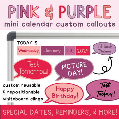 Pink and Purple Mini Calendar Whiteboard Callout Clings