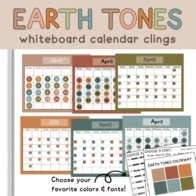 Earth Tones Whiteboard Cling Calendar Set