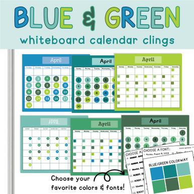 Blue and Green Whiteboard Cling Calendar Set