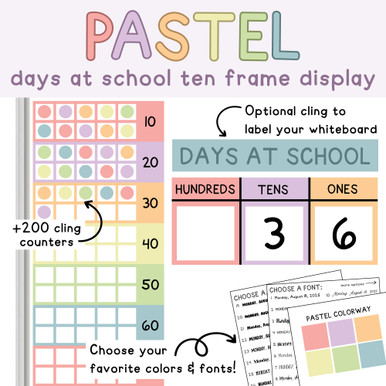 Pastel Days at School Ten Frame Whiteboard Clings + Counters
