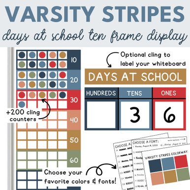 Varsity Stripes Days at School Ten Frame Whiteboard Clings + Counters ...