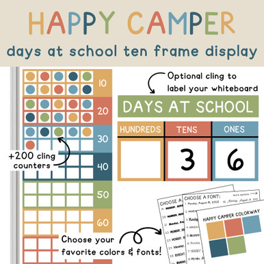 Happy Camper Days at School Ten Frame Whiteboard Clings + Counters ...