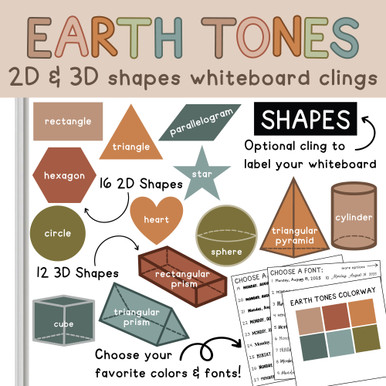 Earth Tones Shapes Whiteboard Clings – Customizable 2D & 3D Shape Set ...