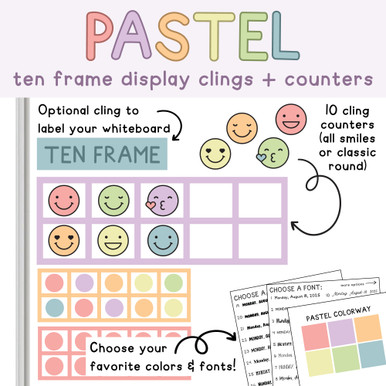 Pastel Ten Frame Whiteboard Cling + Counters