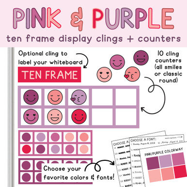 Pink and Purple Ten Frame Whiteboard Cling + Counters