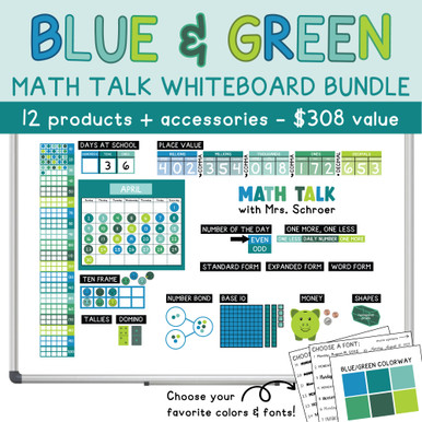 Blue and Green Math Talk Whiteboard Bundle - Full Whiteboard