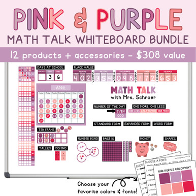 Pink and Purple Math Talk Whiteboard Bundle - Full Whiteboard