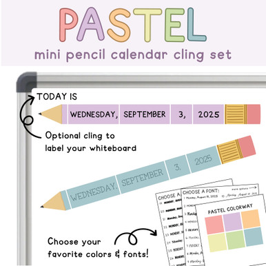 Pastel Mini Pencil Calendar Whiteboard Cling Set